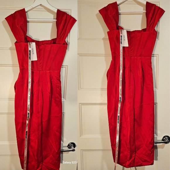 House of CB | Dresses | House Of Cb Loretta Red Satin Off Shoulder ...